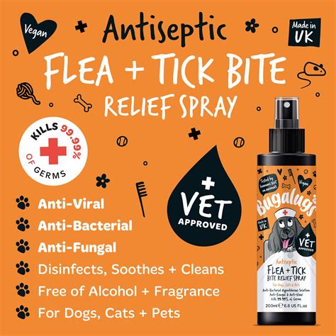 Bugalugs Antiseptic Flea And Tick Bite Relief Spray For All Pet Types