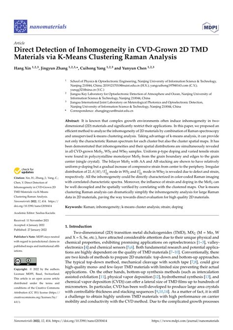 Pdf Direct Detection Of Inhomogeneity In Cvd Grown 2d Tmd Materials Via K Means Clustering