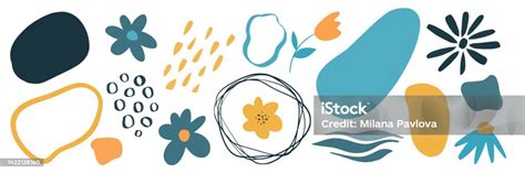 추상적인 손으로 그린 요소 집합입니다 윤곽선 도면 불규칙한 모양 물결 모양의 선 꽃 서클 반점 기하 도형에 대한 스톡 벡터 아트 및 기타 이미지 Istock