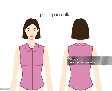 피터팬 칼라 목선 플래킷 옷 캐릭터 핑크 탑 셔츠 드레스 테크니컬 패션 일러스트레이션에 아름 다운 아가씨 맞는 몸매 플랫 의류 템플릿입니다 여성 남성 남녀 공용 Cad 모형