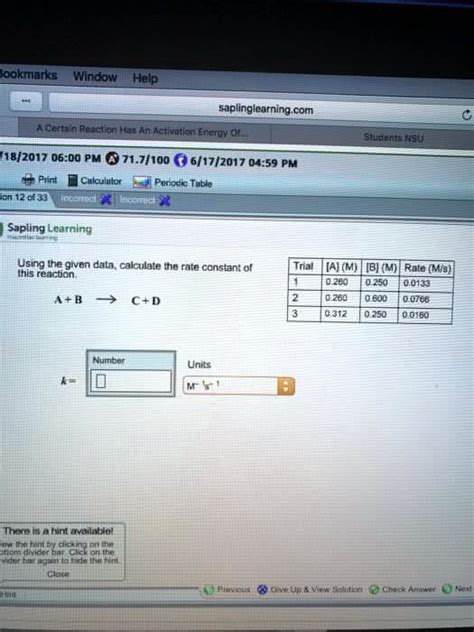 Solved Using The Given Data Calculate The Rate Constant Of This