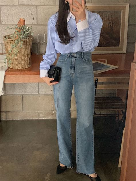 이프유어 르노 중청 하이웨스트 세미 부츠컷 데님 팬츠