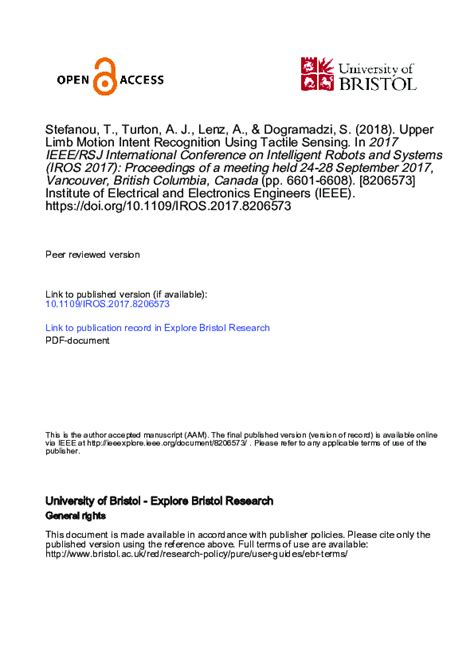 Pdf Upper Limb Motion Intent Recognition Using Tactile Sensing