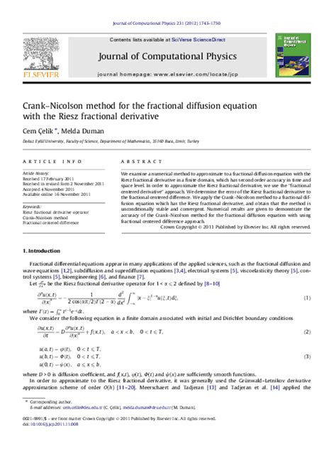 Crank Nicolson Method For The Fractional Diffusion Equation With The Riesz Fractional Derivative