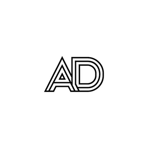 ad 모노그램 로고 디자인 문자 텍스트 이름 기호 흑백 로고 타입 알파벳 문자 간단한 로고 프리미엄 벡터