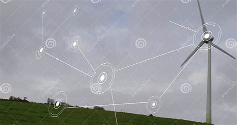 Image Of Network Of Conncetions With Icons Over Wind Turbine Stock Illustration Illustration