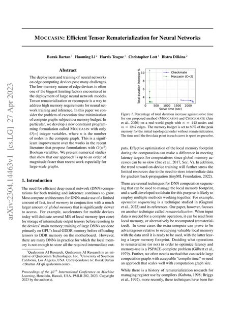 moccasin efficient tensor rematerialization for neural networks deepai