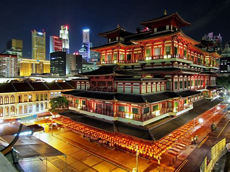 배경 화면 싱가포르 도시의 밤 불교 사원 조명 1920x1440 그림 이미지