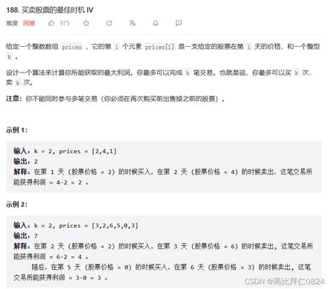 力扣 121 买卖股票的最佳时机andand188 买卖股票的最佳时机iv买卖股票的最好时机 力扣 Csdn博客