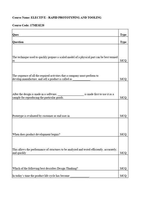 17mese20 Mcq Qb Pdf 3 D Printing Prototype
