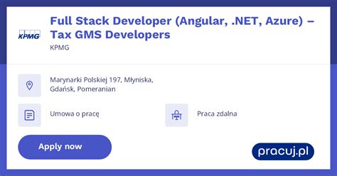 Oferta Pracy Full Stack Developer Angular Net Azure Tax Gms Developers Kpmg Gdańsk