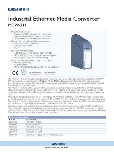 Westermo Ds Mcw 211 2301 En Revc Pdf Ethernet Network Switch
