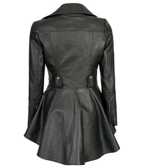 Shop Womens Black Peplum Leather Jacket Asymmetrical Style