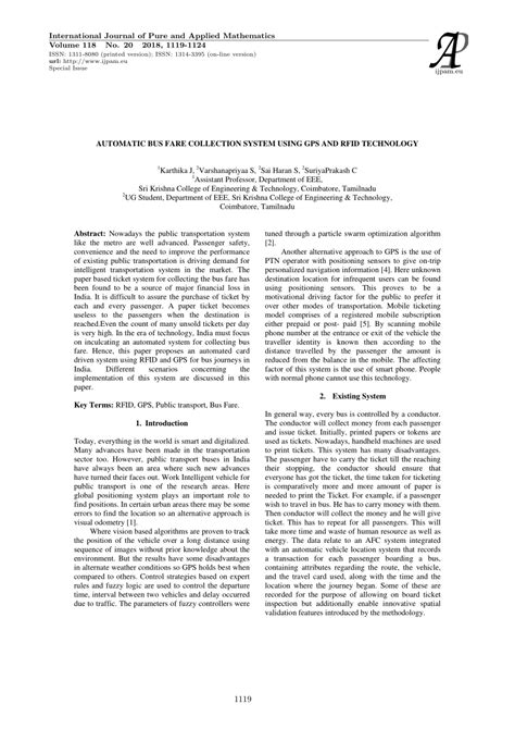 Pdf Automatic Bus Fare Collection System Using Gps And Rfid Technology