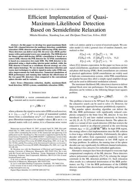Pdf Efficient Implementation Of Quasi Maximum Likelihood Detection Based On Semidefinite