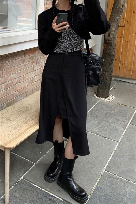 당일배송 뉴드 포켓포인트 단추트임 슬릿 언발란스 블랙 A핏 트렌디 롱스커트s Size