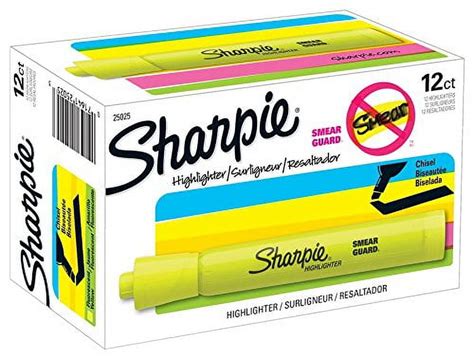 Sharpie Tank Highlighters Smear Guard Chisel Tip Fluorescent Yellow 12 Count