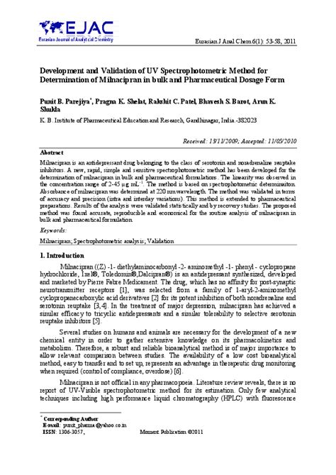 Pdf Development And Validation Of Uv Spectrophotometric Method For Determination Of