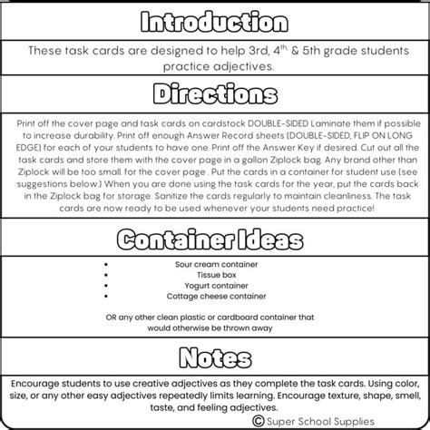 Fall Adjective Task Cards For Centers And Write The Room Tpt