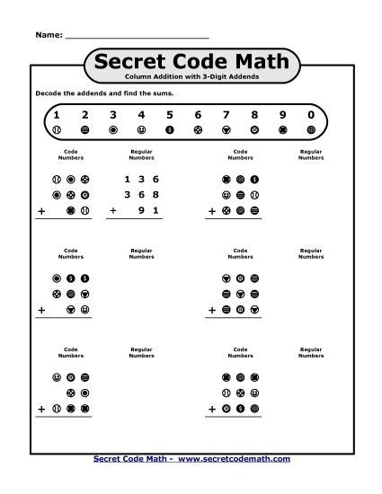 Secret Code Math Up To 4 Addends Digits Printable Addition Scm Column