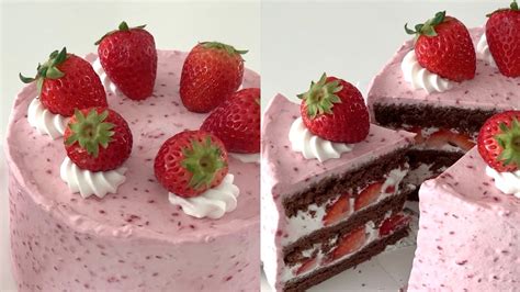💞사랑스러운 딸기케이크🍰라즈베리 크림과 초콜릿 제누와즈 Youtube