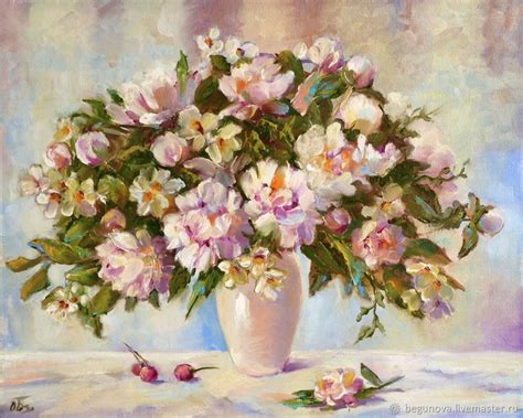 Картина маслом цветы Пионы заказать картину с пионами в интернет магазине на Ярмарке Мастеров