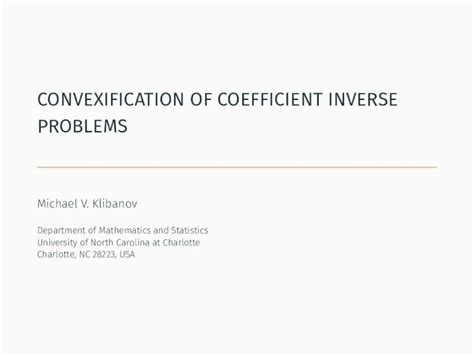 Pdf Convexification Of Coefficient Inverse Problems · Convexification