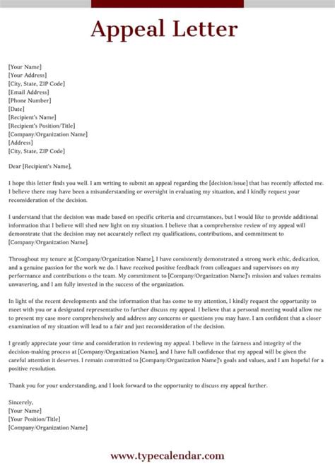 Free Printable Appeal Letter Templates Sample Pdf Reconsideration