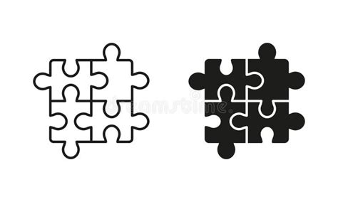 Puzzle Solve Problem Silhouette And Line Icon Set On White Background Teamwork And Solution