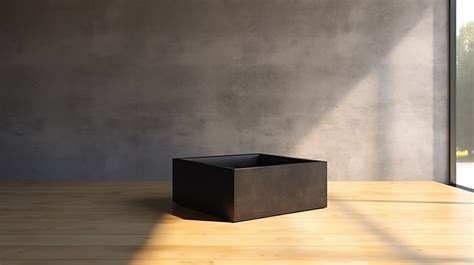 Wood Flooring 3d Rendering Of An Uncovered Black Box On And Concrete