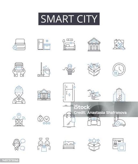 스마트 시티 라인 아이콘 컬렉션입니다 생산성 효율성 성능 출력 최적화 활용도 용량 벡터 및 선형 그림 인력 배치 자원 개요 표지판 세트 활용 운전하기에 대한 스톡 벡터 아트