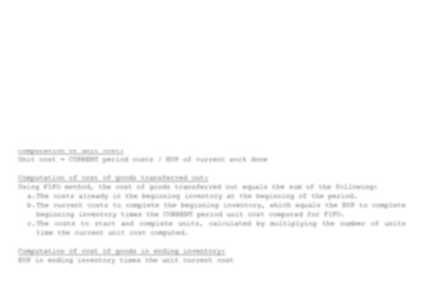 Solution Process Costing Fifo Method Studypool