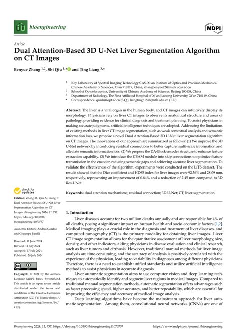 (PDF) Dual Attention-Based 3D U-Net Liver Segmentation Algorithm on CT Images