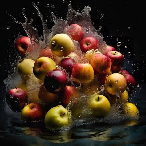 Premium Photo Apples In A Dynamic Falling Motion