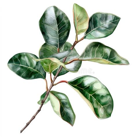 Lush Green Leaves Of Ficus Elastica In Natural Sunlight Stock Illustration Illustration Of