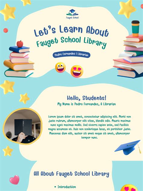 Blue Colorful Cute School Library Introduction Presentation Pdf
