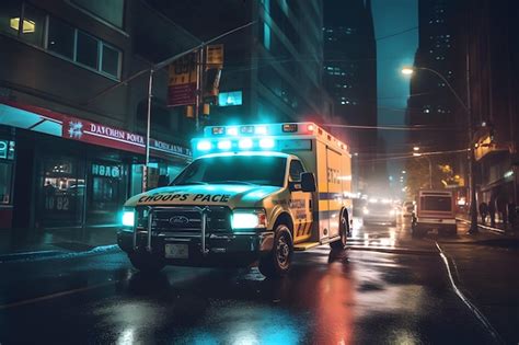 Premium Ai Image Ambulance Goes On The Night Rainy City Neural Network Ai Generated