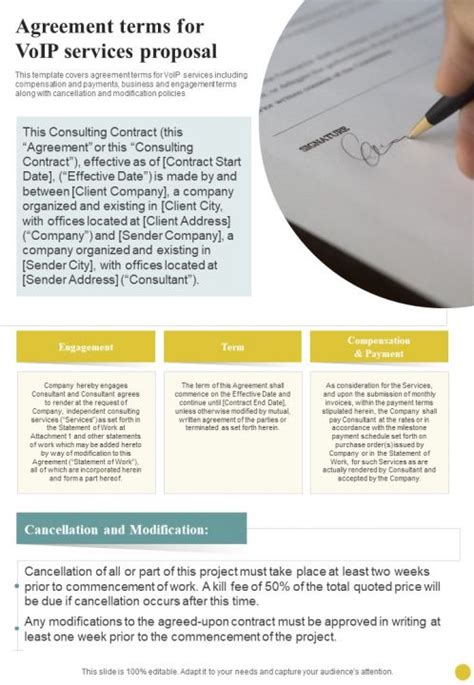 Voip Infrastructure And Services Agreement Terms For Voip Services One Pager Sample Example