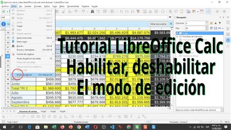 tutorial libreoffice calc habilitar deshabilitar el modo de edición