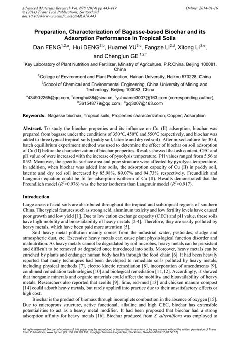 Pdf Preparation Characterization Of Bagasse Based Biochar And Its Adsorption Performance In