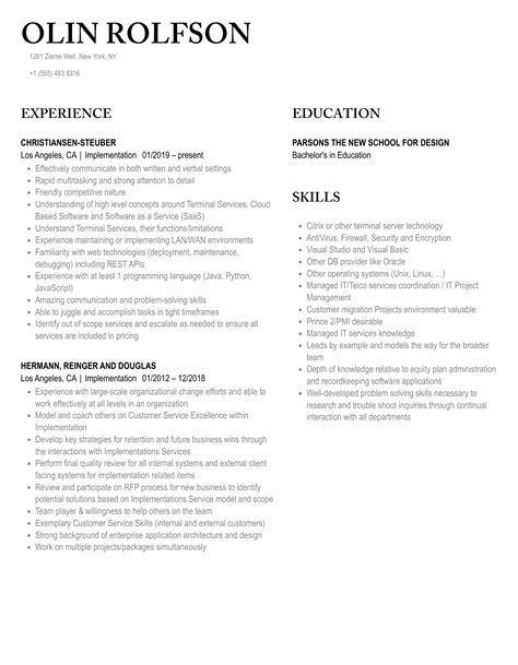 Implementation Resume Samples Velvet Jobs