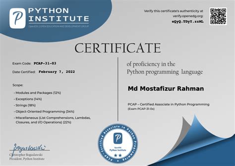 PCAP PCAP Certified Associate In Python Programming Mostafizur Rahman