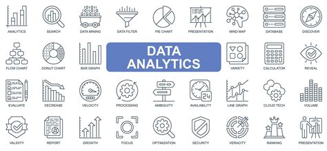 Data Analytics Concept Simple Line Icons Set Bundle Of Search Mining Filter Pie Chart