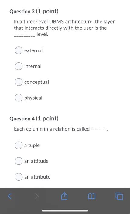 Solved Question 1 1 Point In A Three Level Dbms