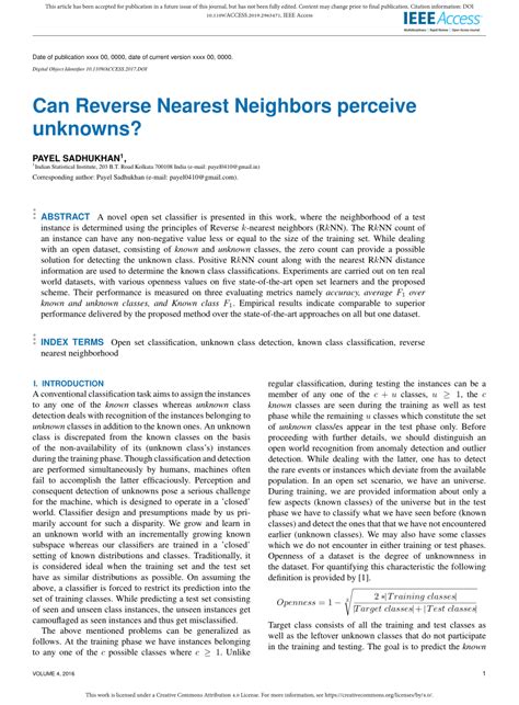 Pdf Can Reverse Nearest Neighbors Perceive Unknowns