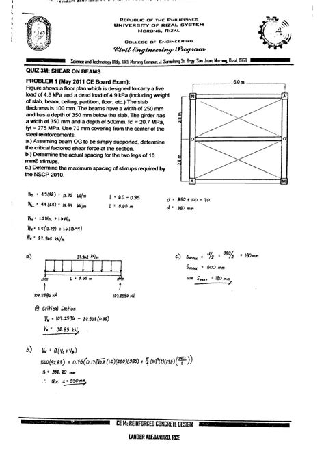 Solution Shear On Beams And Design Of Beams Sample Questions W