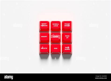 Red Navigation And Editing Computer Keyboard Keys On White Background