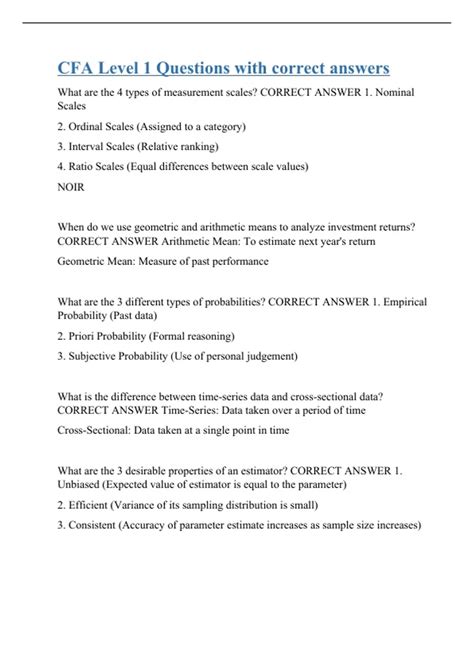 Cfa Level 1 Questions With Correct Answers Cfa Chartered Financial Analyst Stuvia Us
