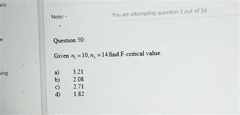 Solved Given N110n214 Find F Critical Value A 321 B