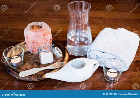 Set For The Use Of Neti Pot Ayurvedic System For Cleaning Nose Stock Image Image Of Candle